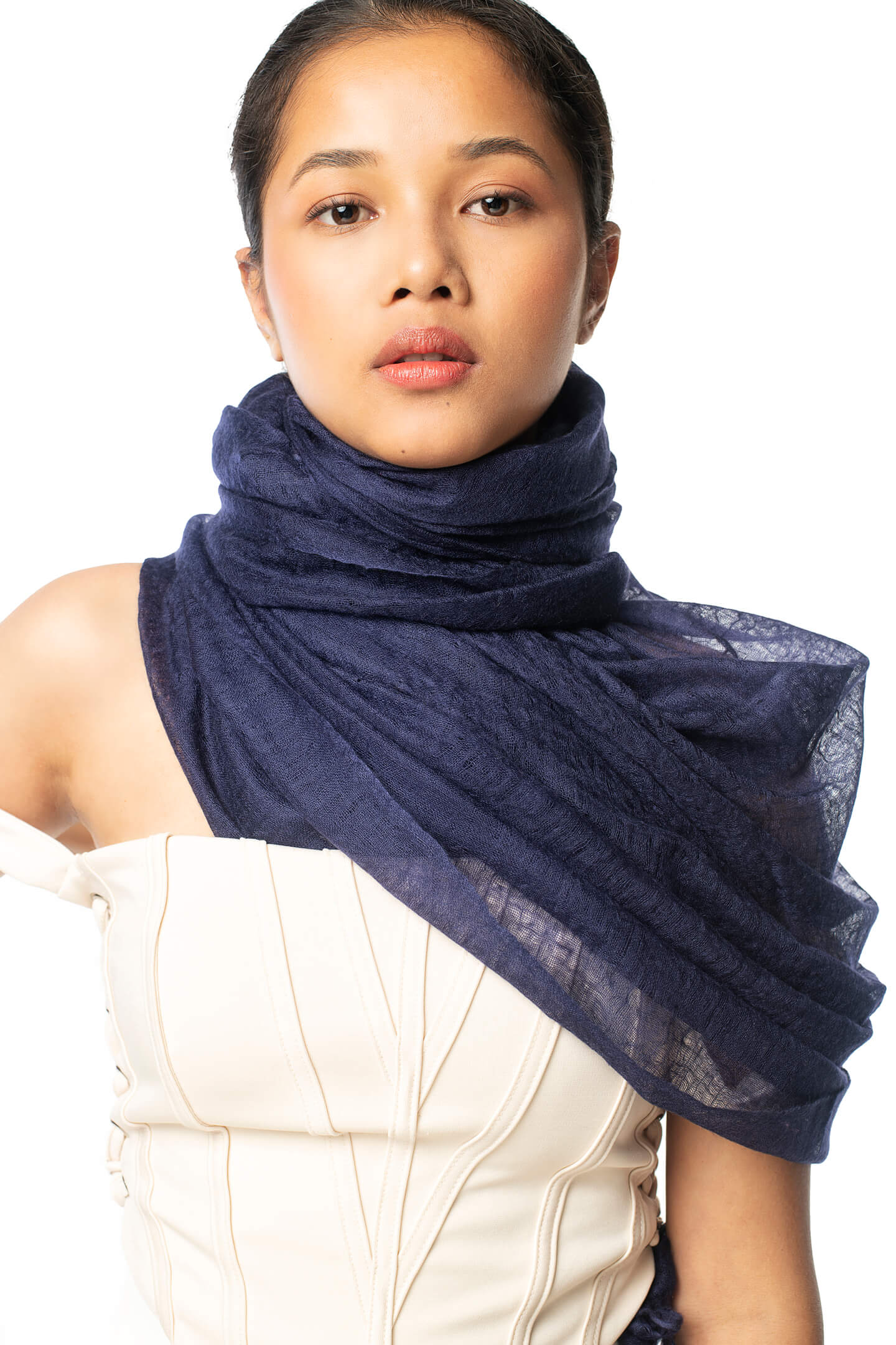 Pure Cashmere Scarf Shawl Wrap in Indigo Blue