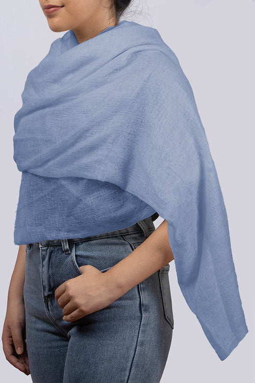 Pure Cashmere Scarf Shawl Wrap in Indigo Blue
