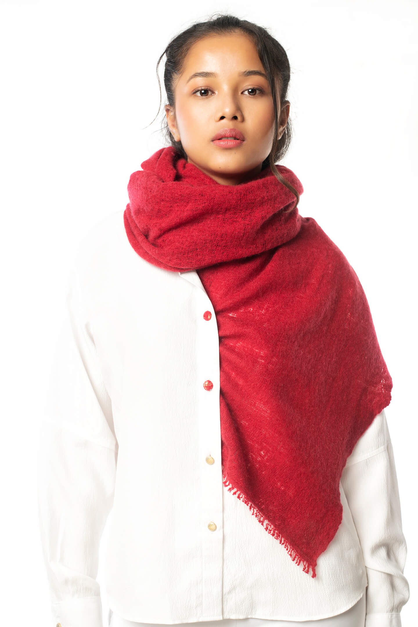 Hand Knitted Pure Cashmere Scarf Shawl Wrap in Bordeaux Red